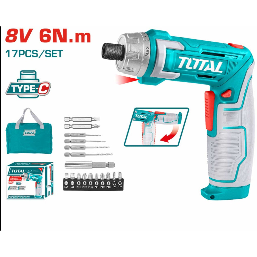 شنيور 8فولت سن مفك 6نيوتن 4/1 توتال – eTawredat