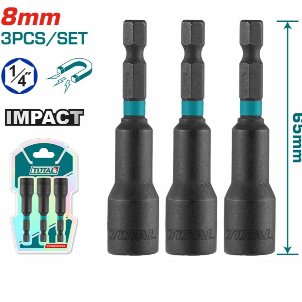 TAC270831 لقمة شنيور 8 مم مغناطيسية 3 قطع توتال – eTawredat