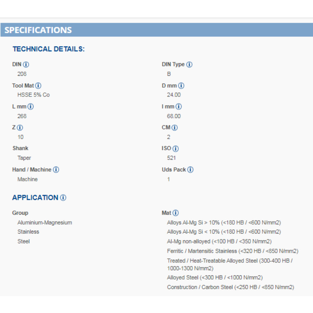 Ref 2160 HSS CO ريمر مسلوب 24.00 مم كوبلت – eTawredat