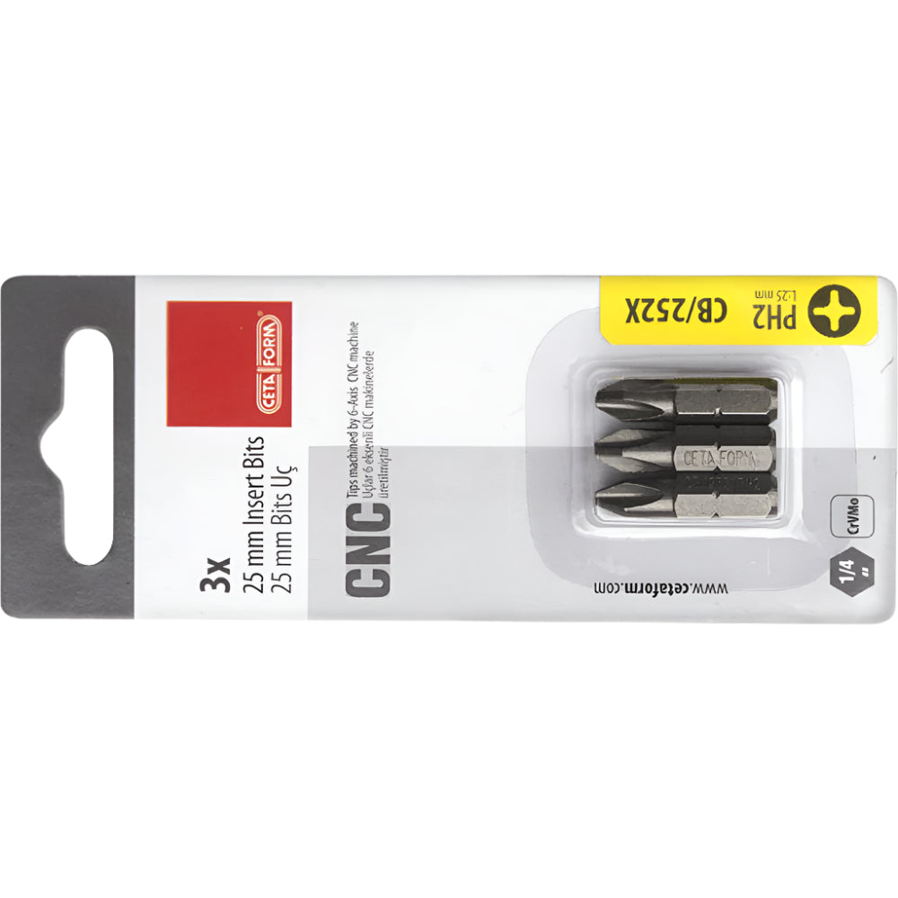 CB/251X 3 Piece 1/4" PHillips Bit - PH1x25 mm ( Display Packed ) – eTawredat