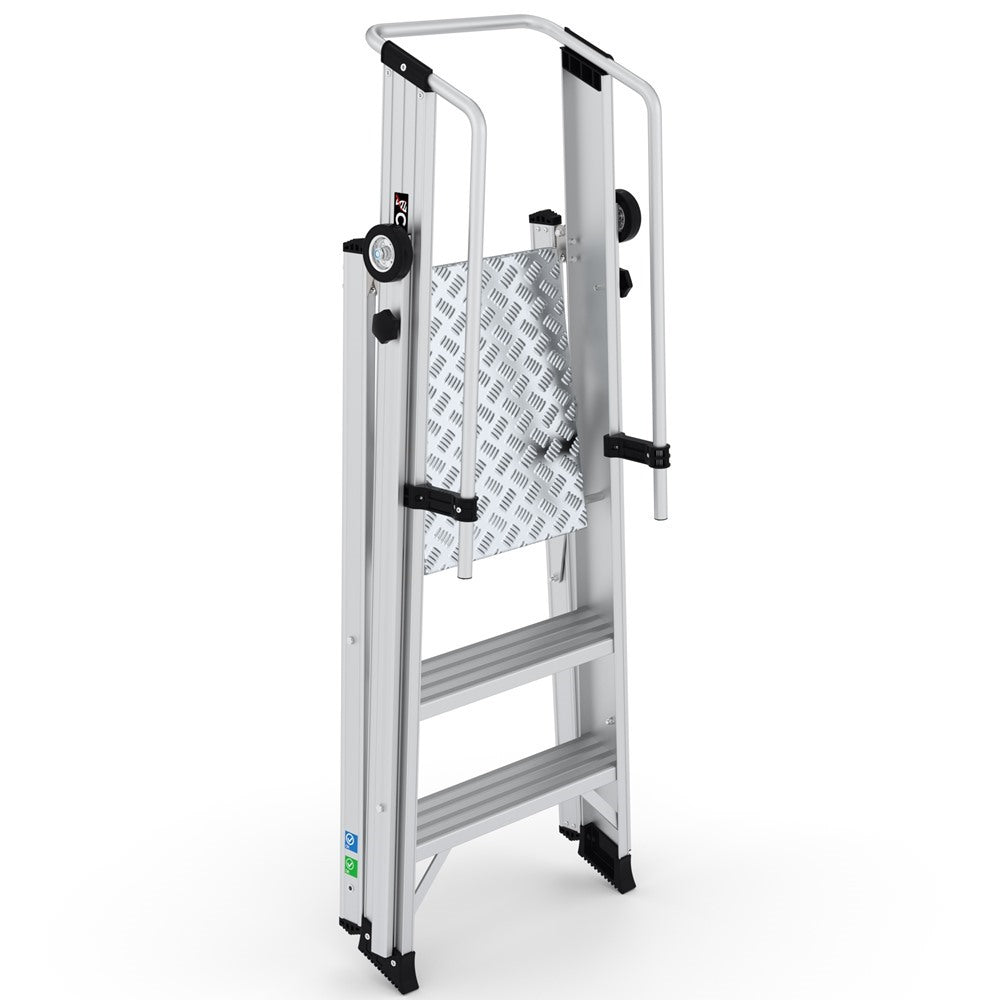 سلم منصة المنيوم بعجل 2 درجة ارتفاع 0.75 من الارض الى البسطة وبالعامل – eTawredat