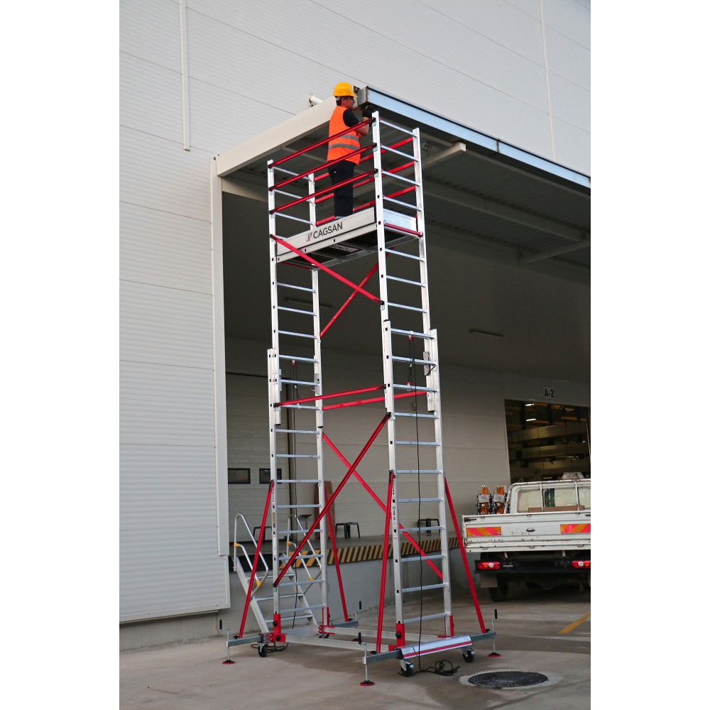 سقالة الومنيوم بعجل 13×2 درجة ارتفاع 5.22 متر وارتفاع بالعامل 7.2 متر – eTawredat