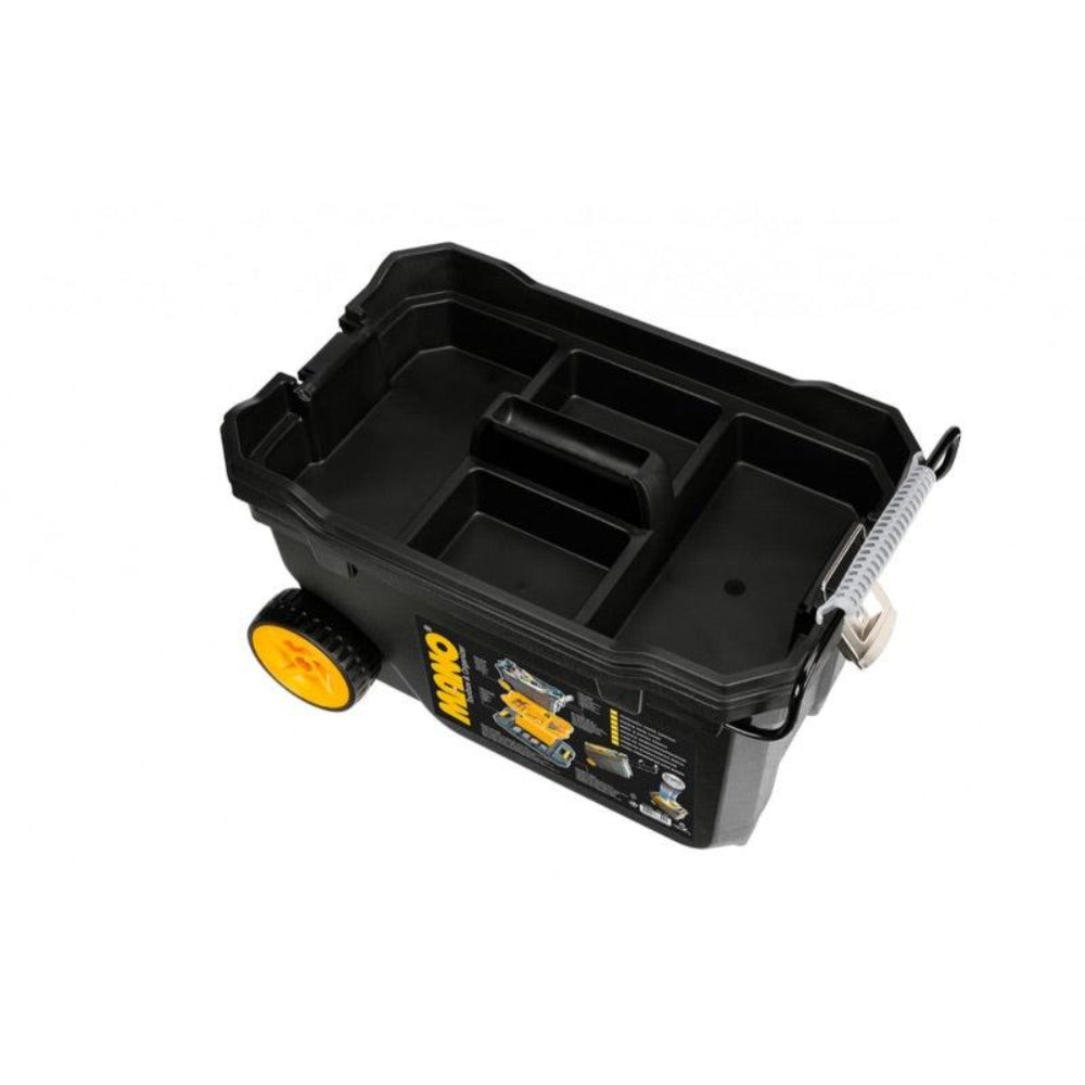 شنطة عدة بلاستيك بأدراج علوية بقفل معدن تجر باليد على العجل 70سم-أصفر – eTawredat